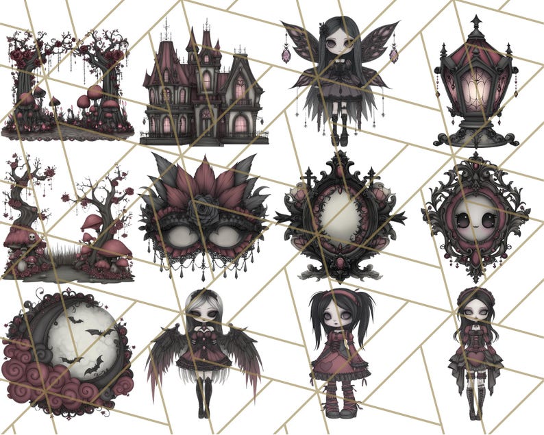 Gothic Halloween Clipart, Dark Aesthetic Halloween Clip Art, Gothic ...