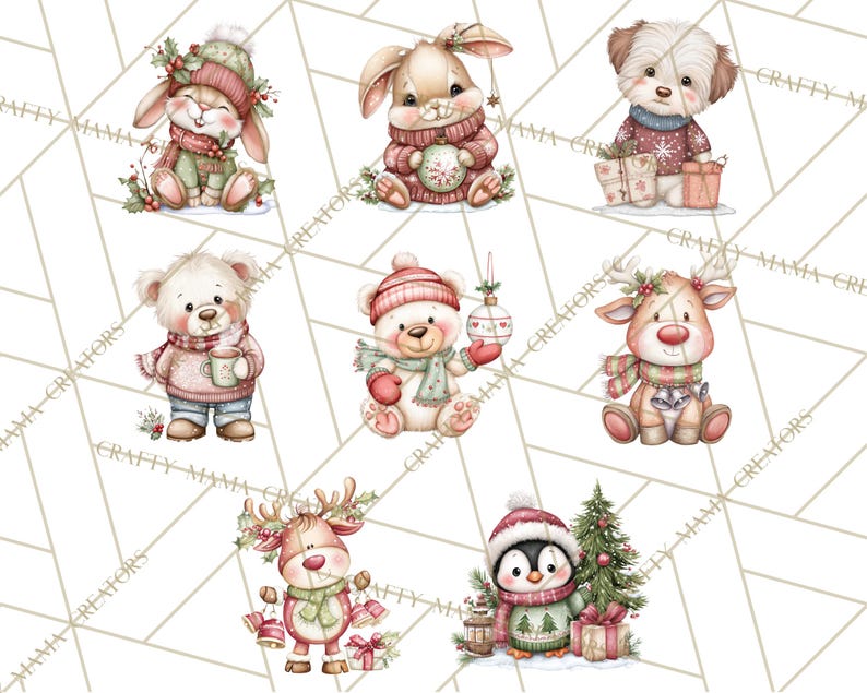 64 Png, Christmas Animal Clipart, Cute Holiday Animal Characters PNG ...