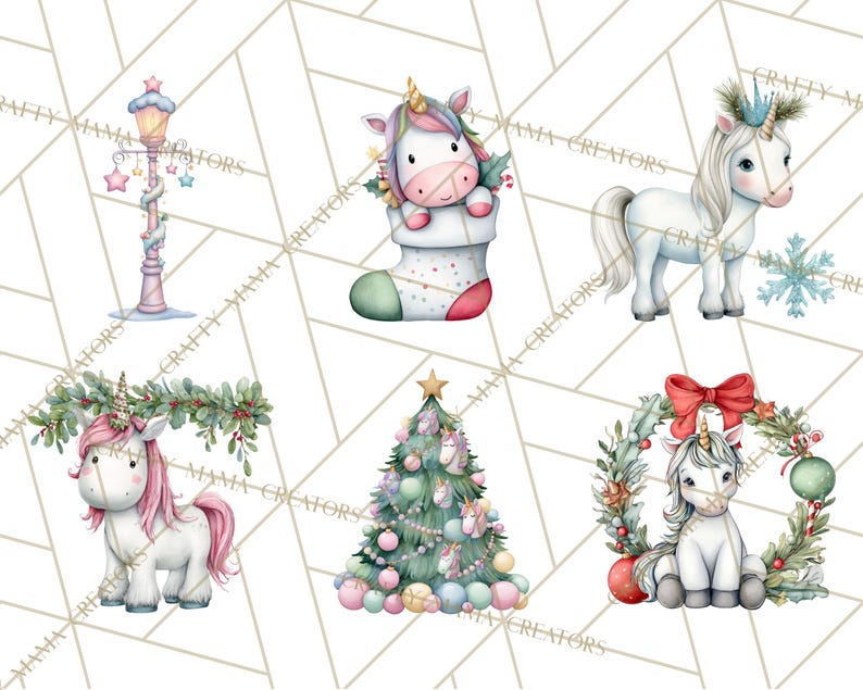 48 Png Christmas Unicorn Clipart Bundle, Cute Watercolor Unicorns PNG ...