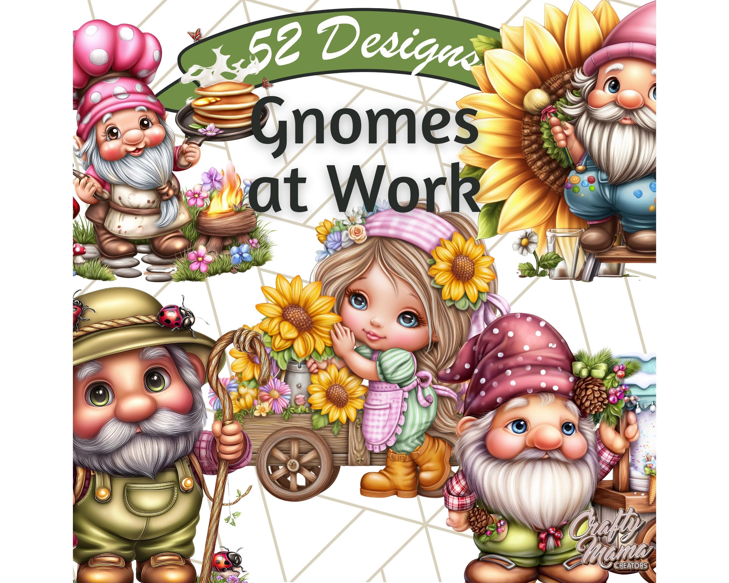 52 Gnomes at Work Clipart Pngs, Cute Garden Gnome Characters, Hobby and ...