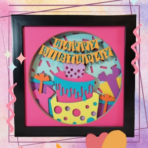 3D Birthday Shadow Box Svg, Happy Birthday Shadowbox Svg, Birthday Cake ...