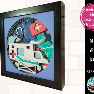 3D EMS Svg Shadow Box, Paramedic Svg Stethoscope Shadowbox Svg, EMT 3D ...