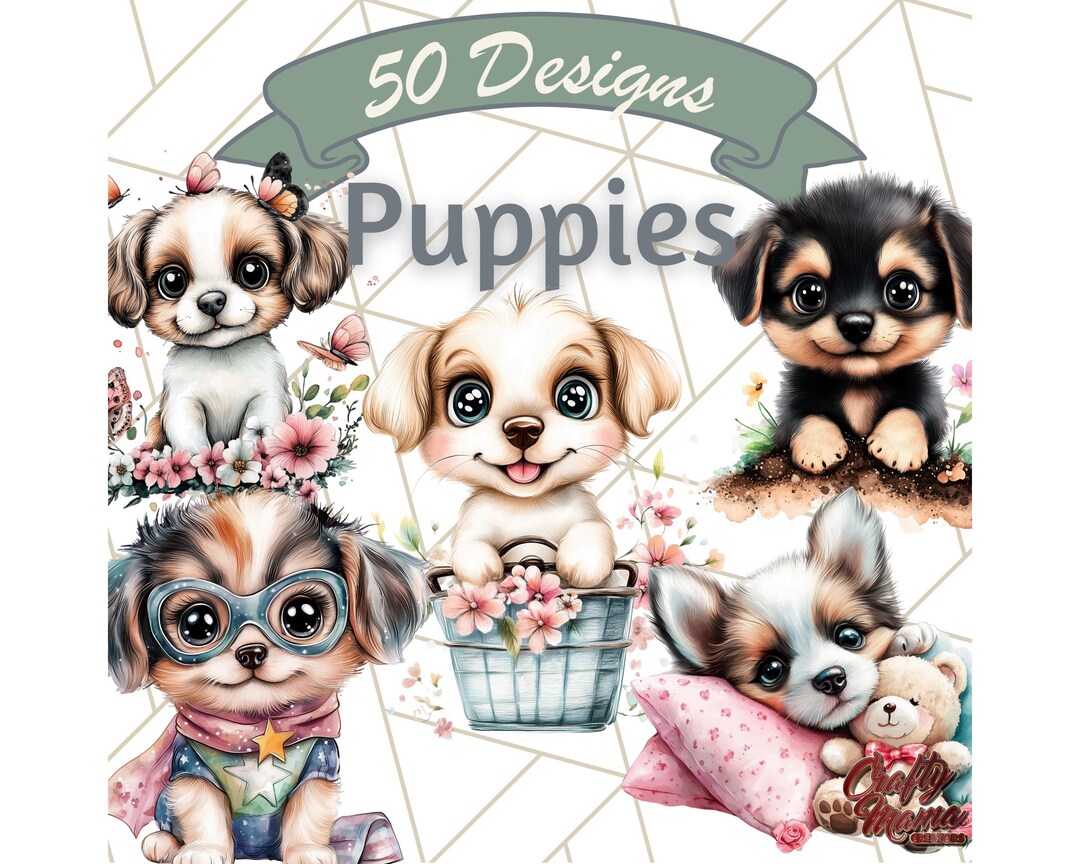 Playful Puppy Clipart Bundle, Cute Dog PNG, Cartoon Dog Illustration ...
