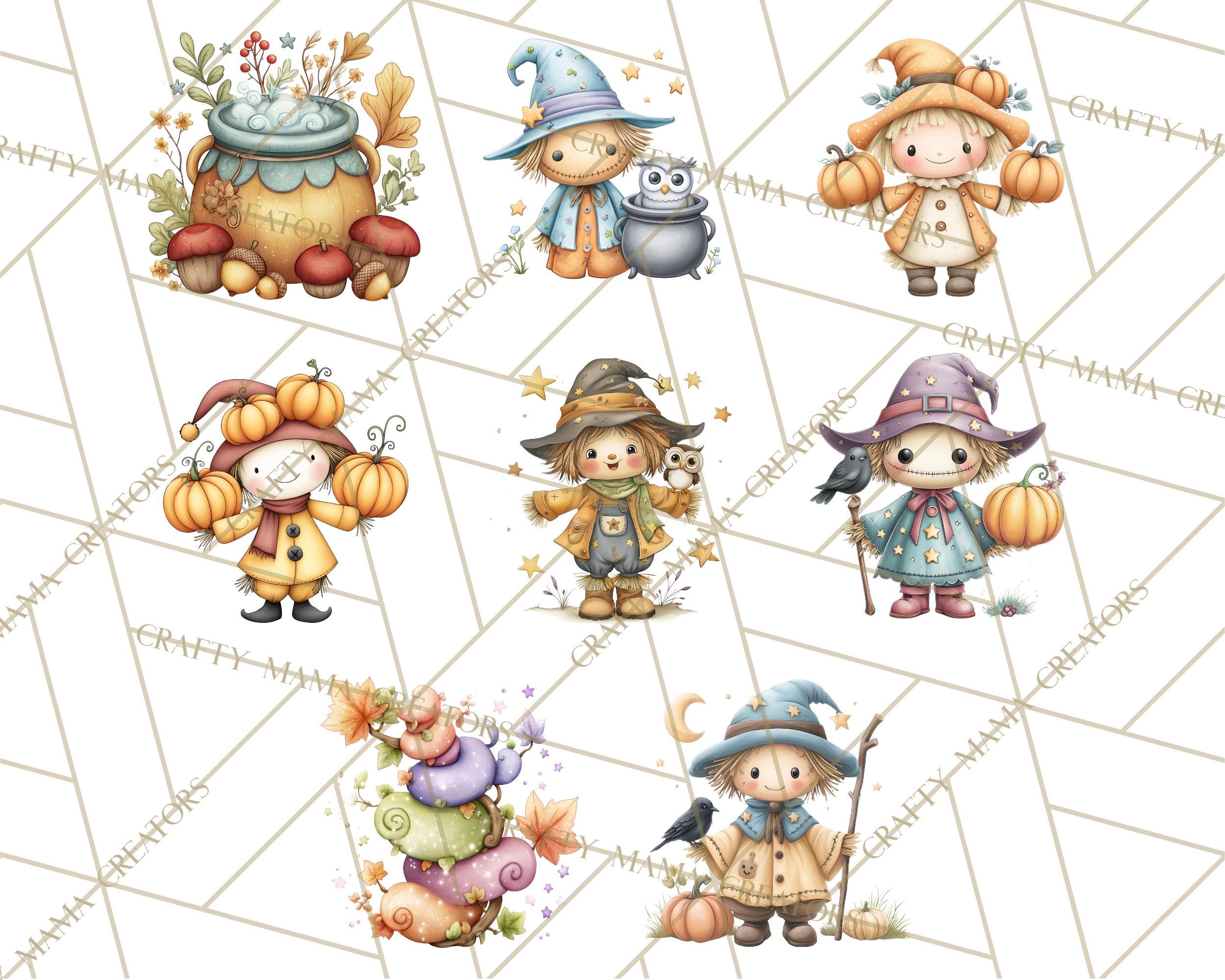 56 Png, Spooky Scarecrows PNG, Whimsical Halloween Clipart, Fall ...