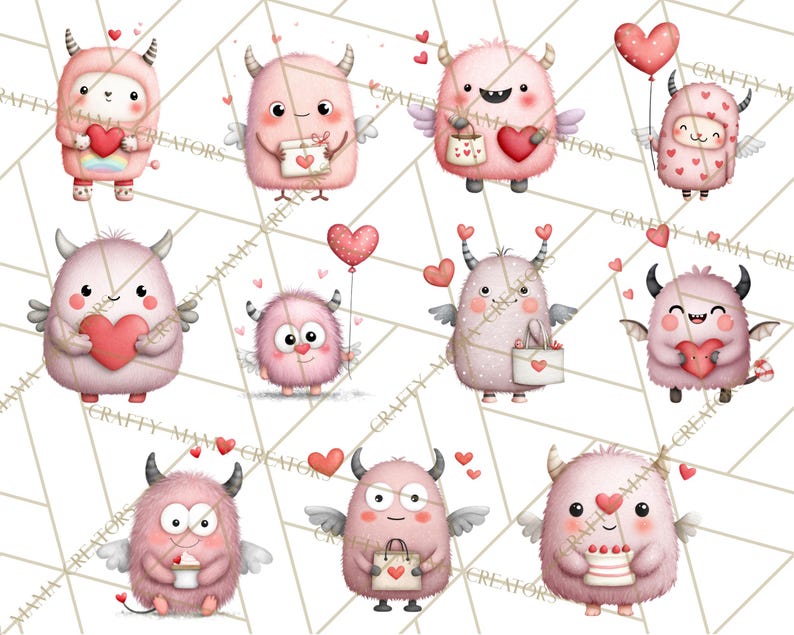 80 Png, Love Monster Clipart, Valentine Cute Monster PNG, Kawaii ...