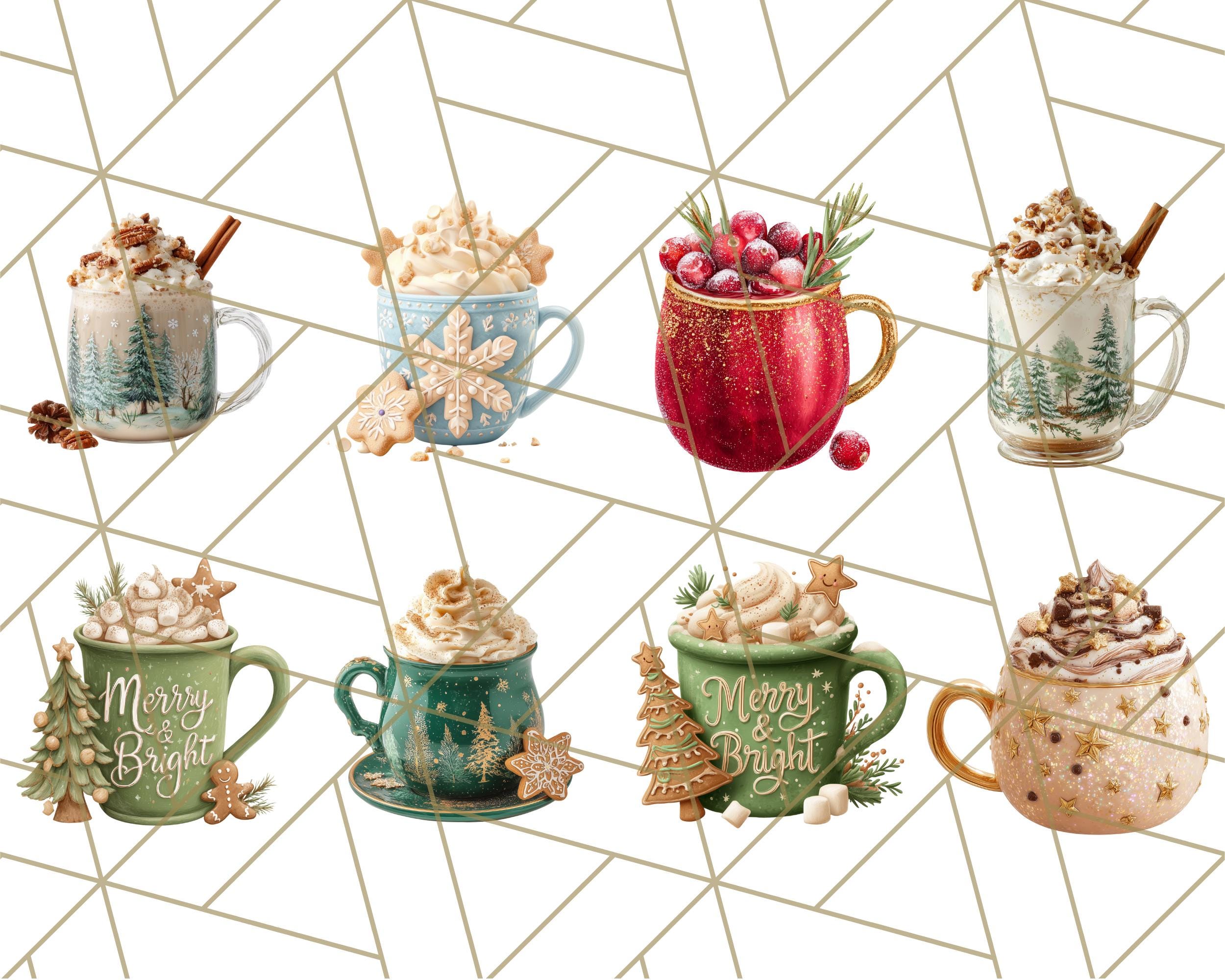 Christmas Coffee Mugs Clipart 60 PNG Files, Festive Holiday Cups, Cozy ...