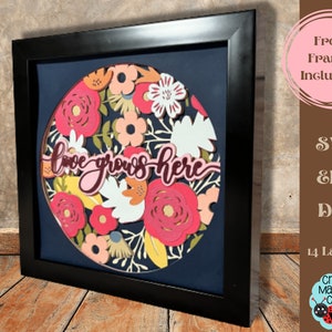 3D Spring Shadow Box Svg, Spring Flowers Shadowbox Svg, Love Grows Here ...