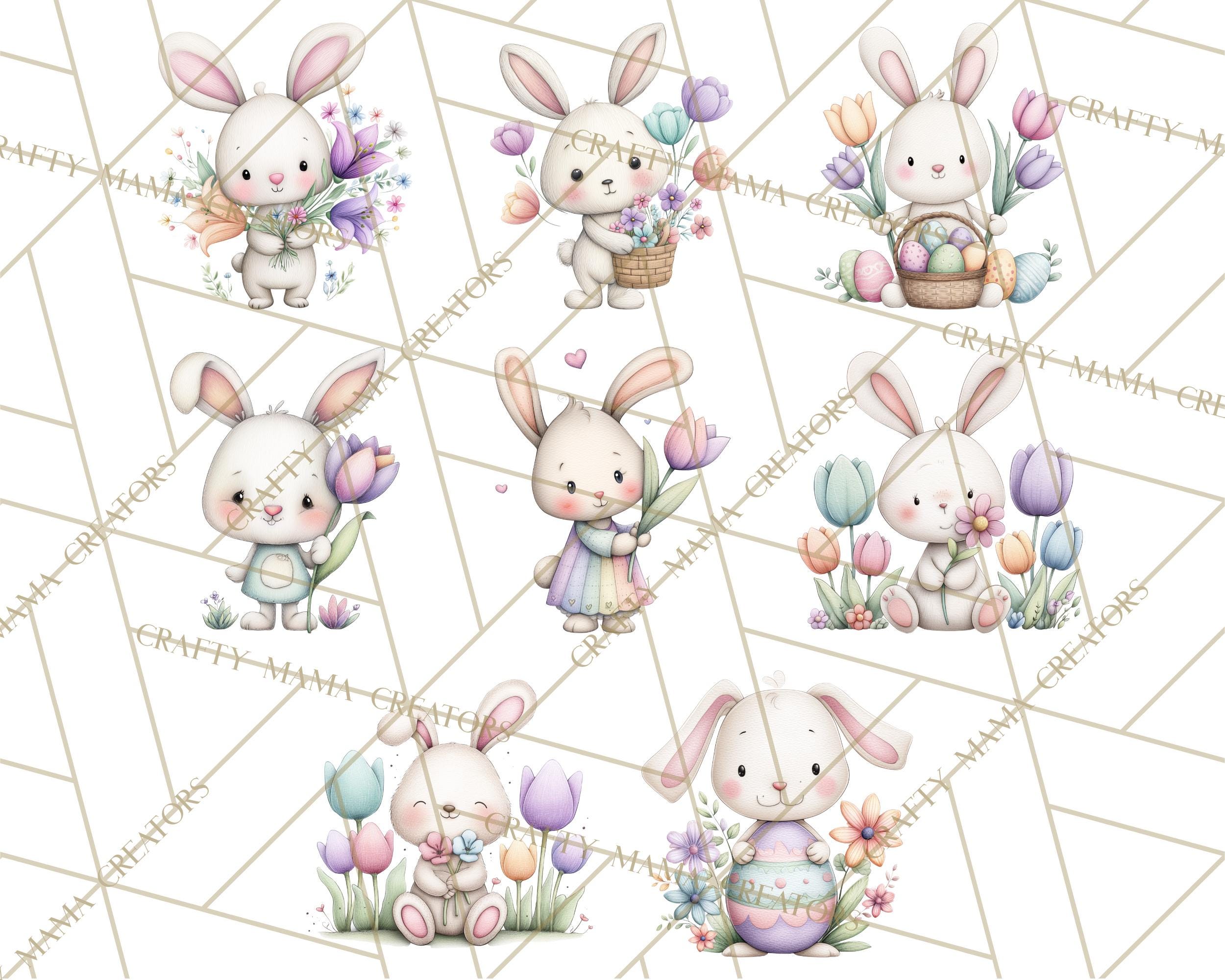 56 Png, Floral Easter Bunnies Clipart, Cute and Elegant Bunny Easter ...