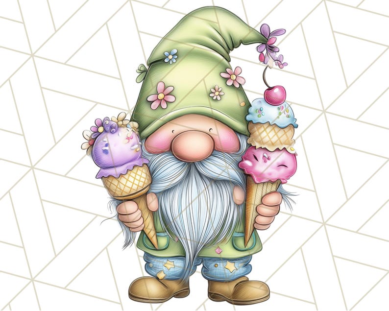 Ice Cream Gnome Clipart, Summer Gnome Art, Dessert Clip Art, Cute Gnome ...