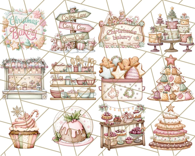 Christmas Sweet Shoppe Clipart PNG, Pastel Christmas Bakery Clip Art ...