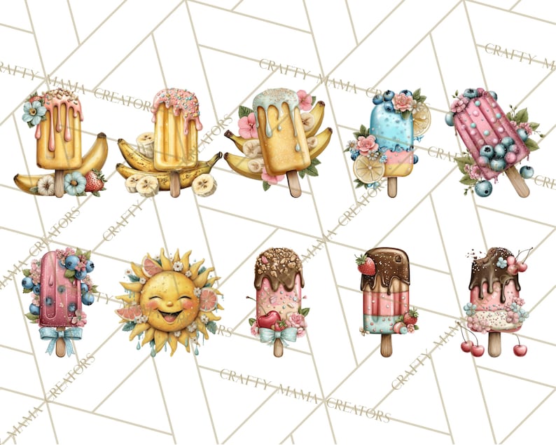 100 Summer Popsicle Treats Clipart, Ice Cream Popsicles, Summer ...