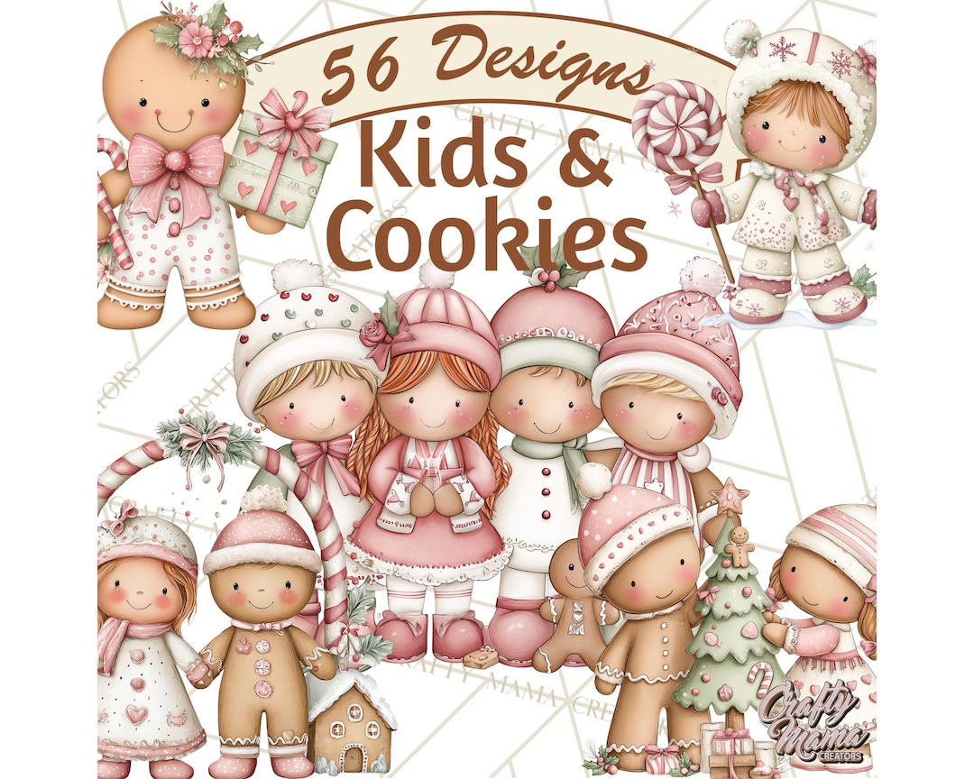 56 Png, Kids With Gingerbread Cookies Clipart, Cute Cartoon Holiday PNG ...