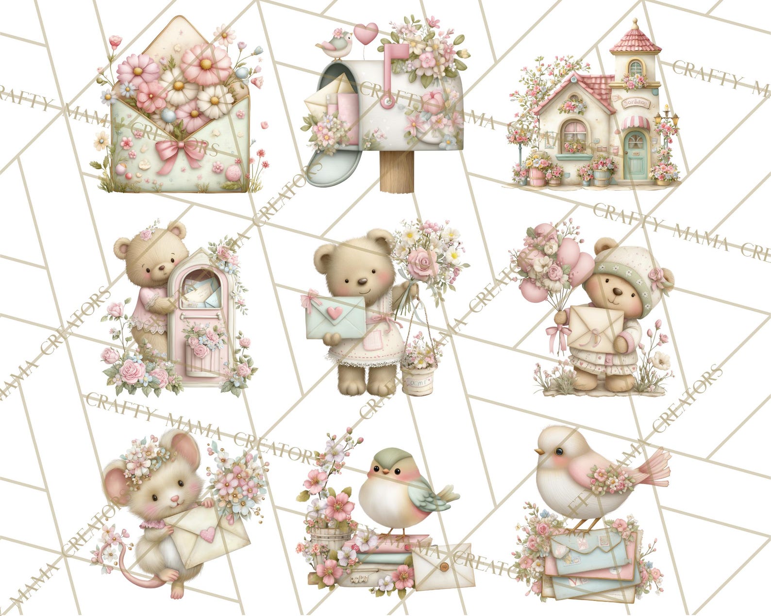 72 Png, Valentine Mail Clipart PNG, Whimsical Floral Post Office, Love ...