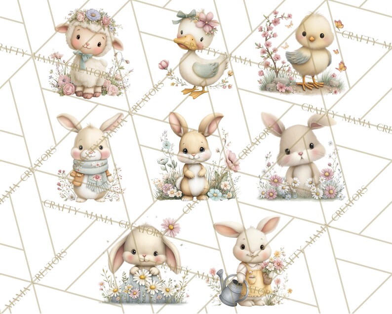 60 Png, Spring Garden Animals Clipart, Cute Pastel Bunny Chick Lamb ...