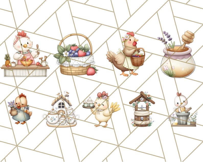 Cottagecore Kitchen Chicken Clipart PNG, Fairytale Cooking Chickens ...