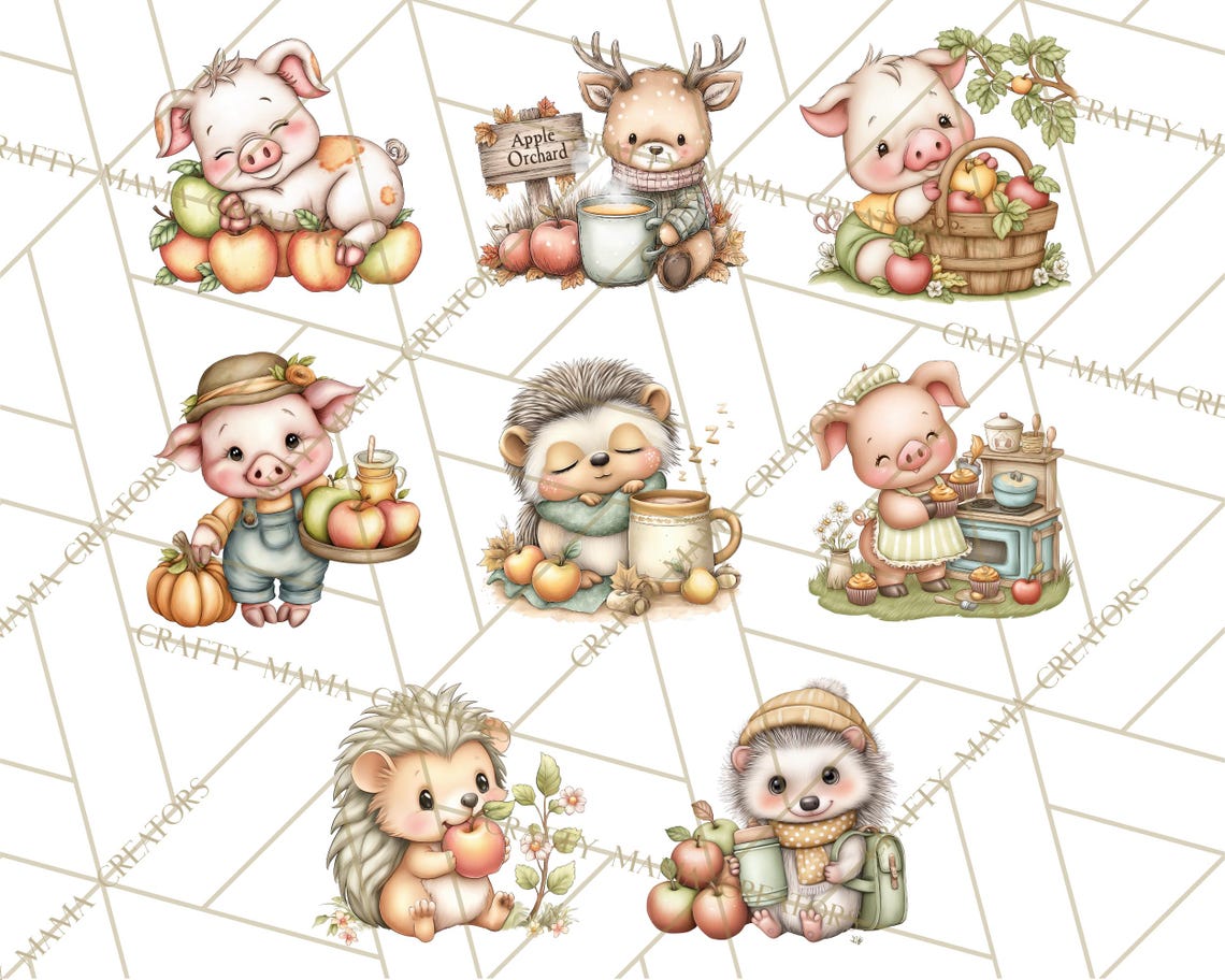 56 Png, Watercolor Apple Orchard Animals Clipart PNG, Fall Animal ...
