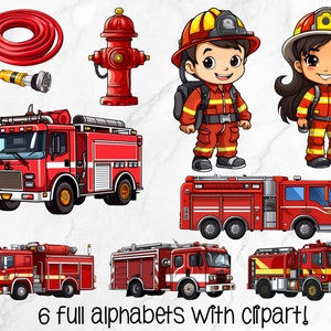 Firefighter Doodle Letters PNG Files, Fire Truck Doodle Alpha Bundle ...
