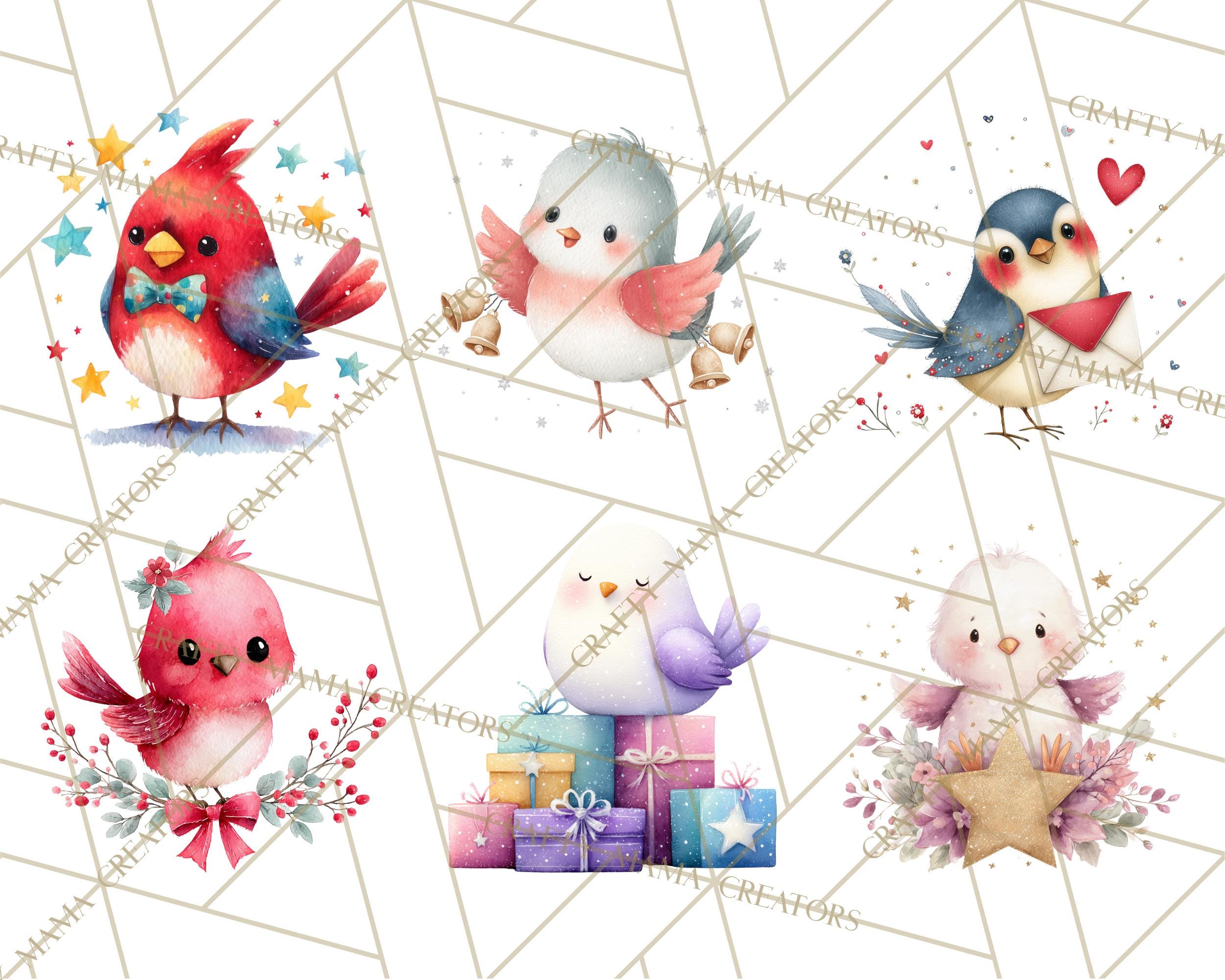 48 Png, Christmas Birds Clipart Bundle, Watercolor Holiday Bird ...