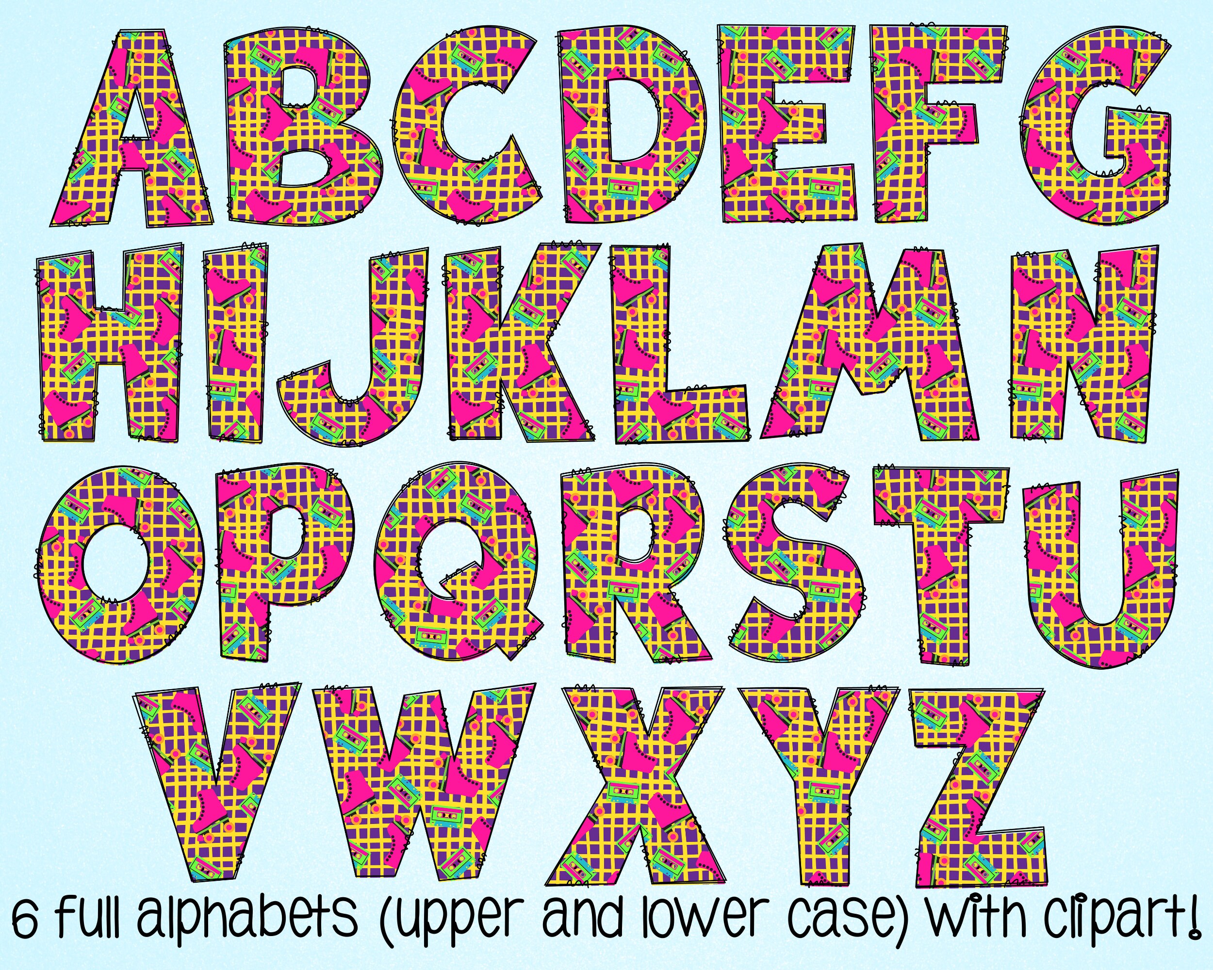 80s Doodle Letters PNG Files, Retro Doodle Alpha Bundle With Clipart ...