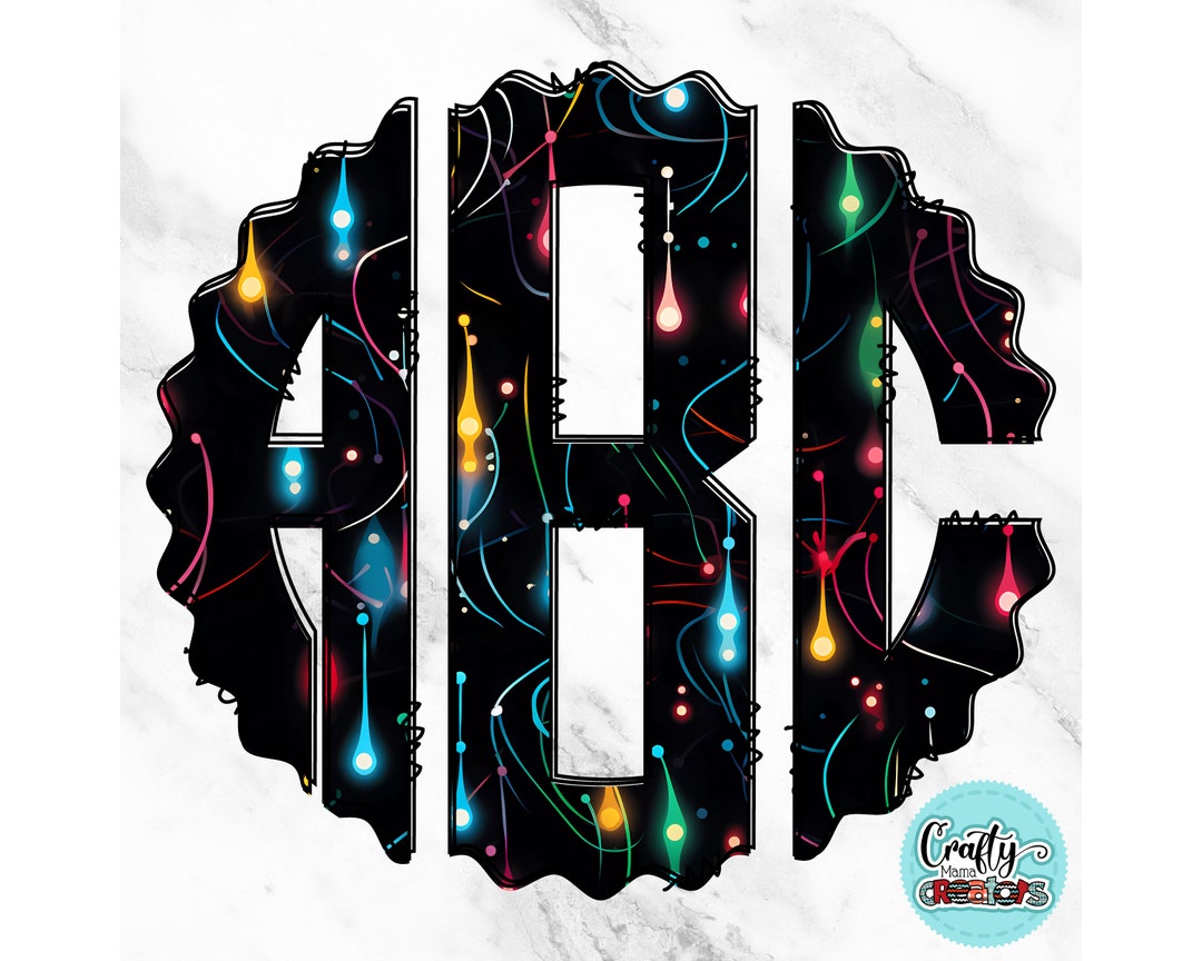 Christmas Monogram Letters PNG Files Christmas Lights Doodle - Etsy