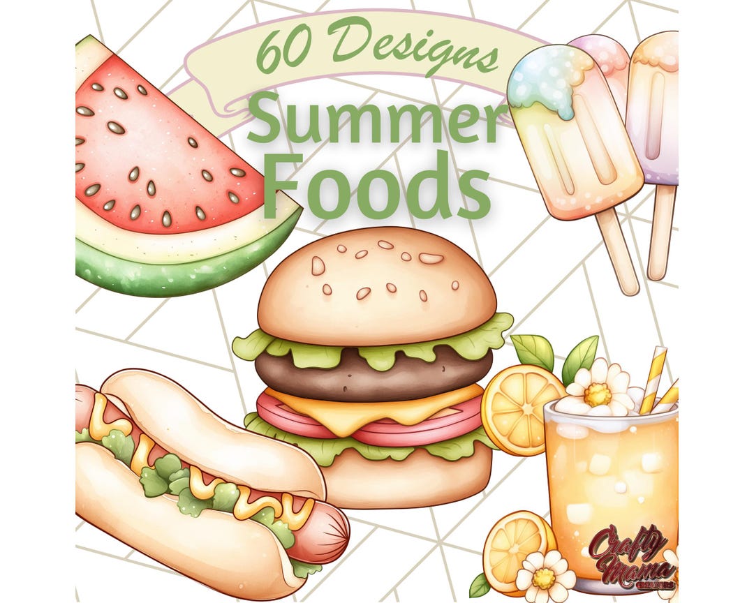 Pastel Summer Food Clipart, Cute BBQ & Picnic Snacks, Ice Cream ...