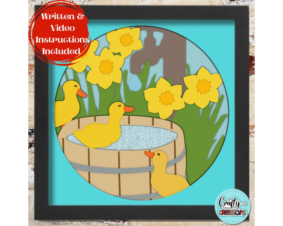 3D Duck Shadow Box Svg, Spring Flowers Shadowbox Svg, Spring Ducks 3D ...