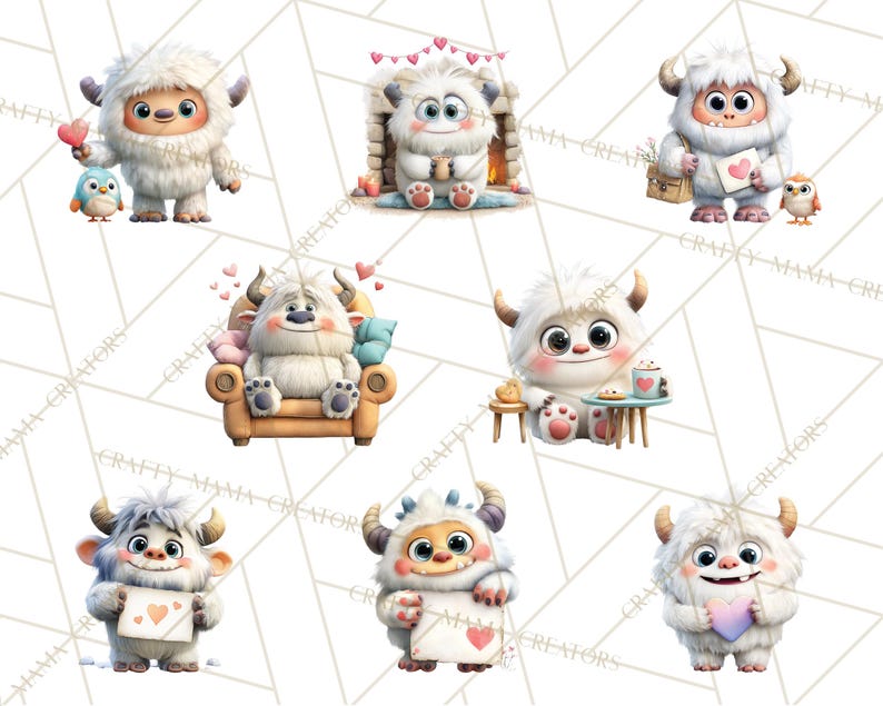 64 Png Saint-Valentin Yeti Clipart PNG, yéti mignon avec coeurs et ...