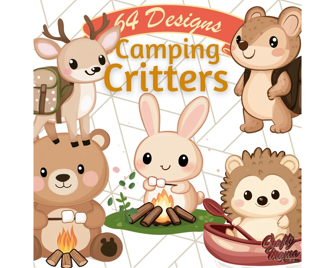 Camping Animals Clipart, Cute Forest Critters, Campfire, Tent, RV ...