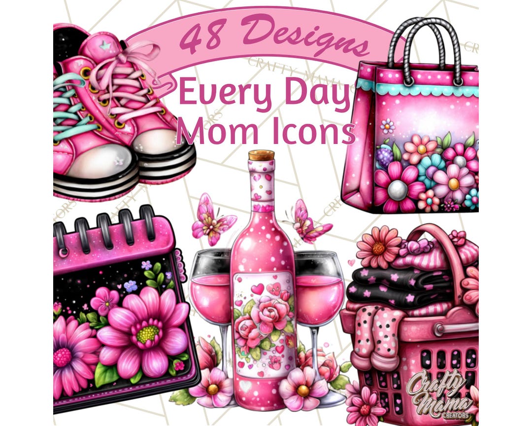 Everyday Mom Icons Clipart Bundle, Mom Life Doodle Icons, Pastel Mom ...