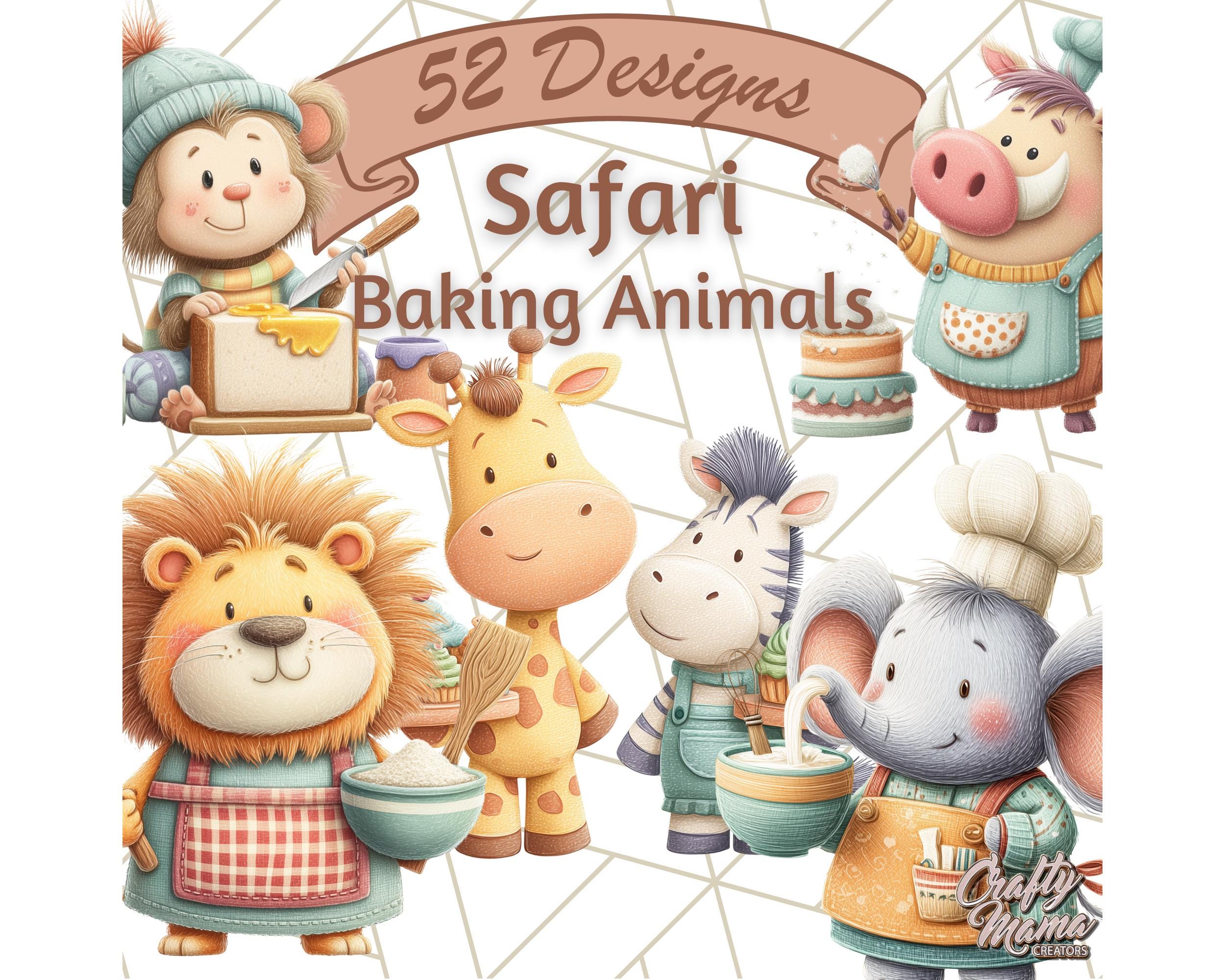52 Png, Cozy Safari Baking Animals PNG, Cute Animal Chef Clipart, Lion ...