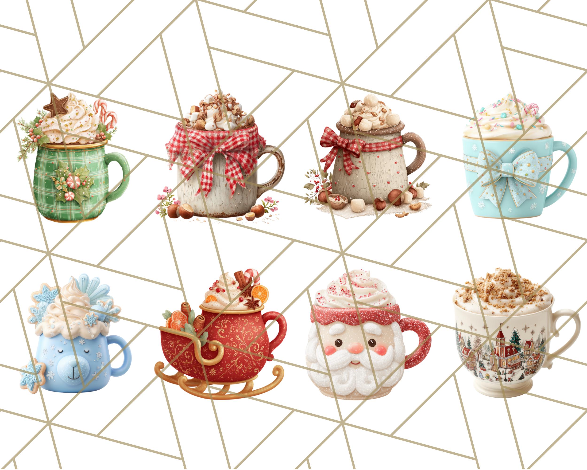 Christmas Coffee Mugs Clipart 60 PNG Files, Festive Holiday Cups, Cozy ...