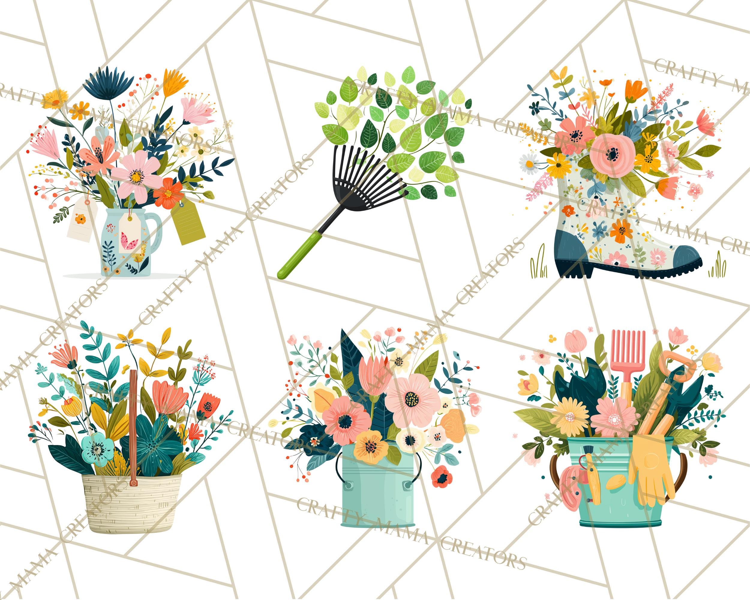 48 Png Spring Garden Tools Clipart, Floral Gardening PNG, Florals Clip ...