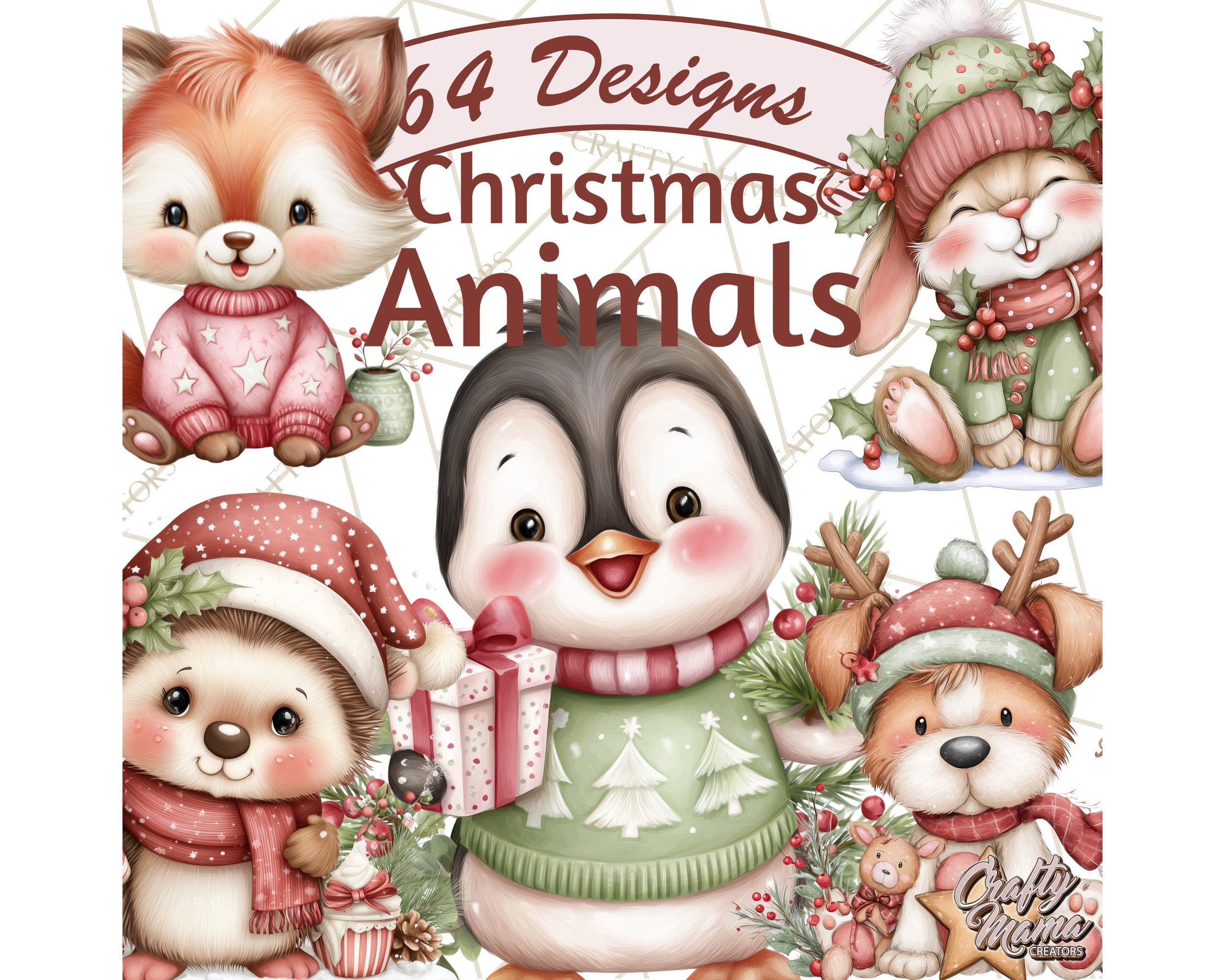 64 Png, Christmas Animal Clipart, Cute Holiday Animal Characters PNG ...