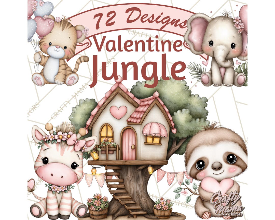 72 Png Adorable Valentine Jungle Animals Clipart, Cute Safari Hearts ...