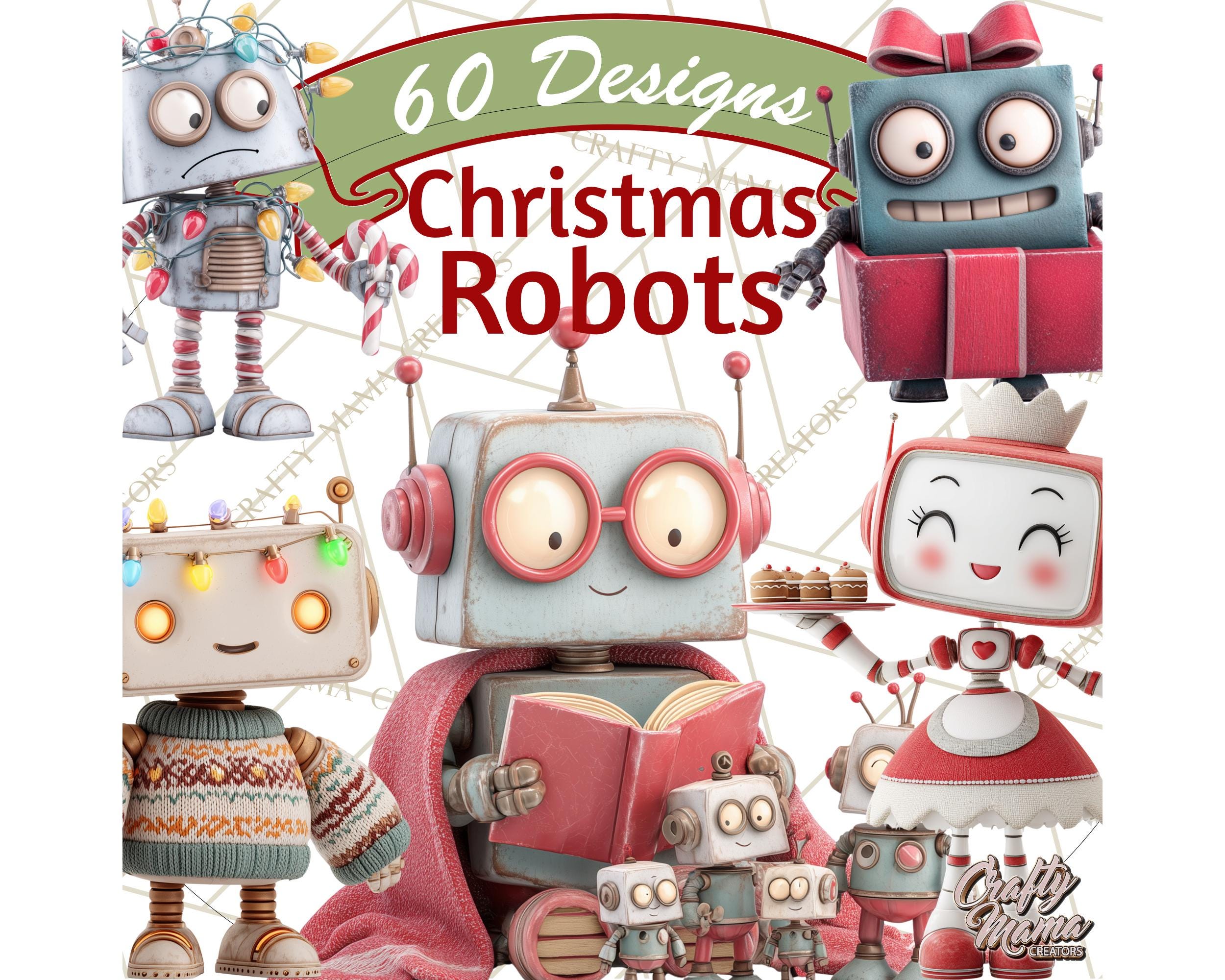 60 Png, Christmas Robot Clipart, Holiday Robot PNG, Funny Retro ...
