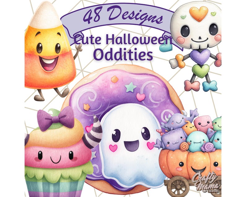 48 Png, Cute Halloween Clipart, Smiling Candy and Ghost Pngs, Pastel ...