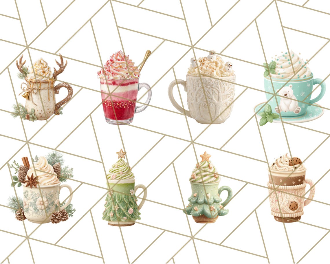 Christmas Coffee Mugs Clipart 60 PNG Files, Festive Holiday Cups, Cozy ...