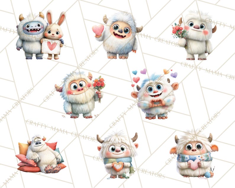 64 Png Saint-Valentin Yeti Clipart PNG, yéti mignon avec coeurs et ...