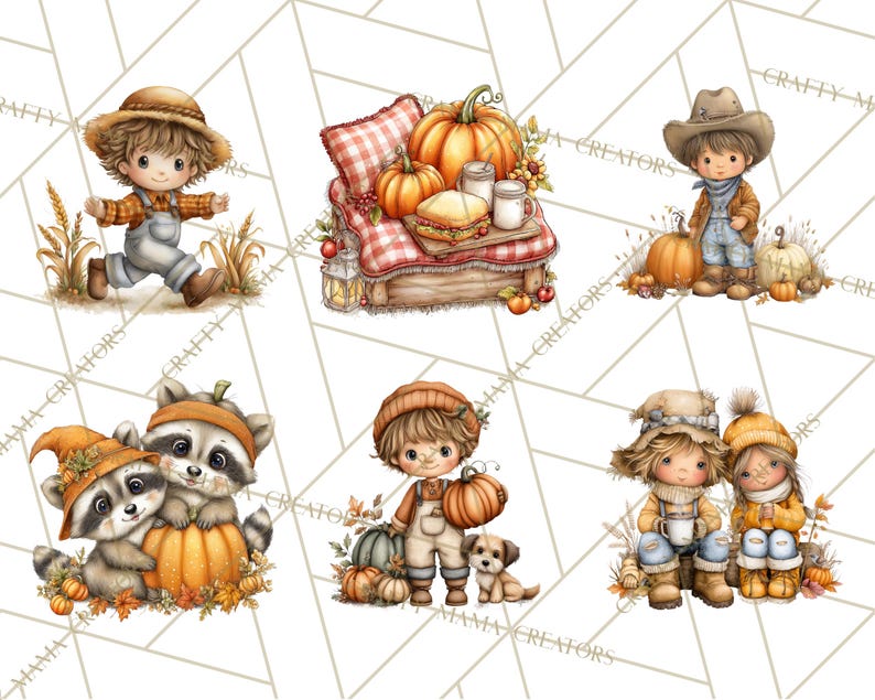 48 Png, Pumpkin Patch Pals Clipart, Fall Farm Clip Art, Autumn Kids PNG ...