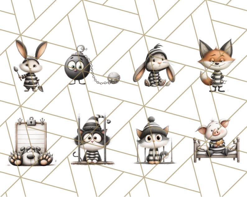 Adorable Animals in Jail Clipart PNG, Cute Animal Prisoner Clip Art ...