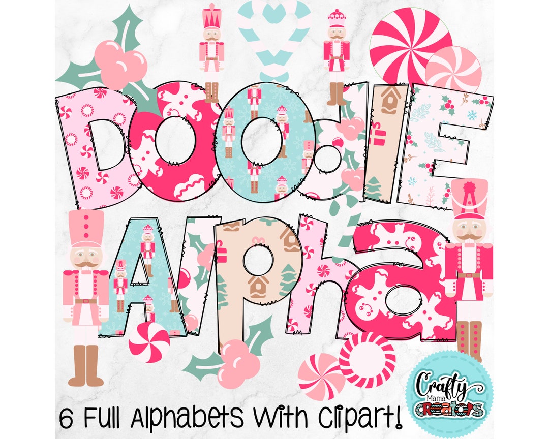 Pink Christmas Doodle Letters PNG Files, Nutcracker Christmas Doodle ...