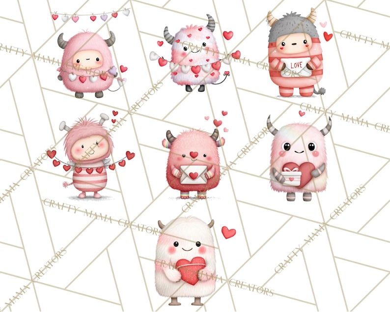 80 Png, Love Monster Clipart, Valentine Cute Monster PNG, Kawaii ...