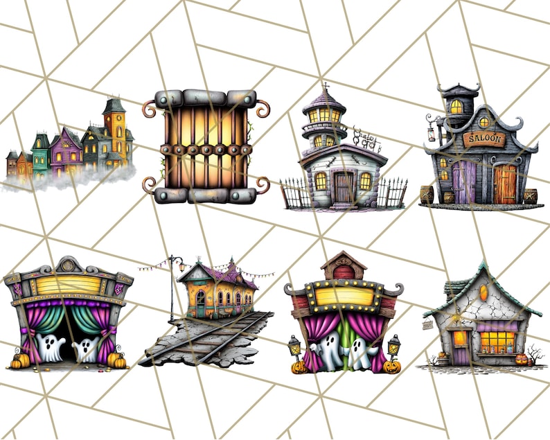 Halloween Buildings Clipart PNG, Spooky Haunted Houses Art, Creepy Old ...