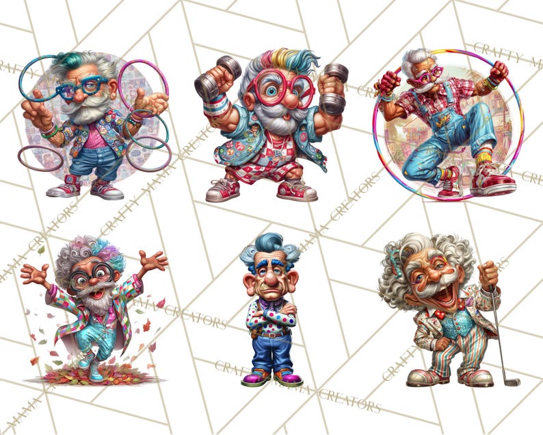 76 Png, Funky Grandpa Clipart PNG, Quirky Senior Character Art, Cool ...