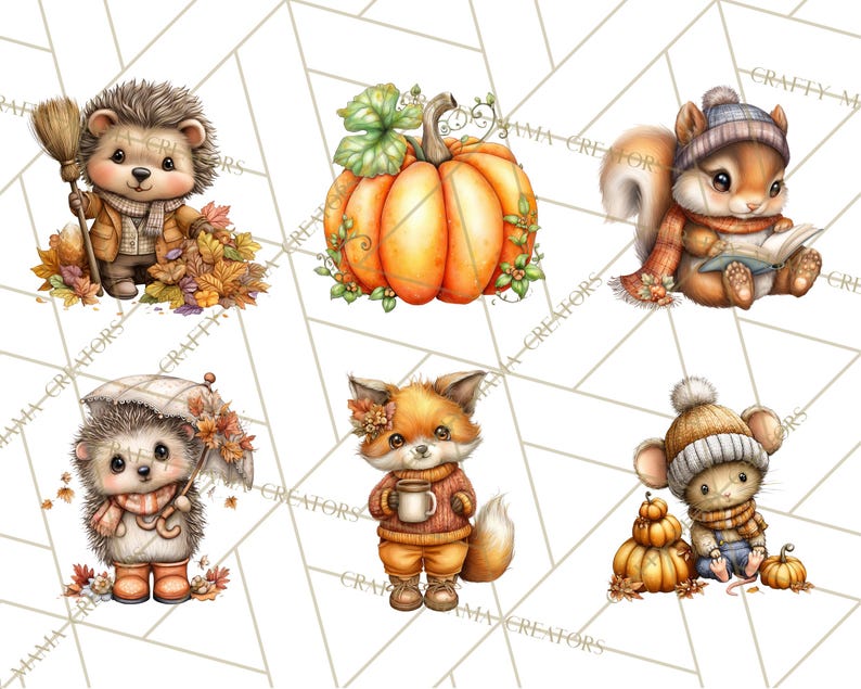 48 Png, Cozy Autumn Harvest Clipart, Fall Animal Clip Art, Cute Forest ...