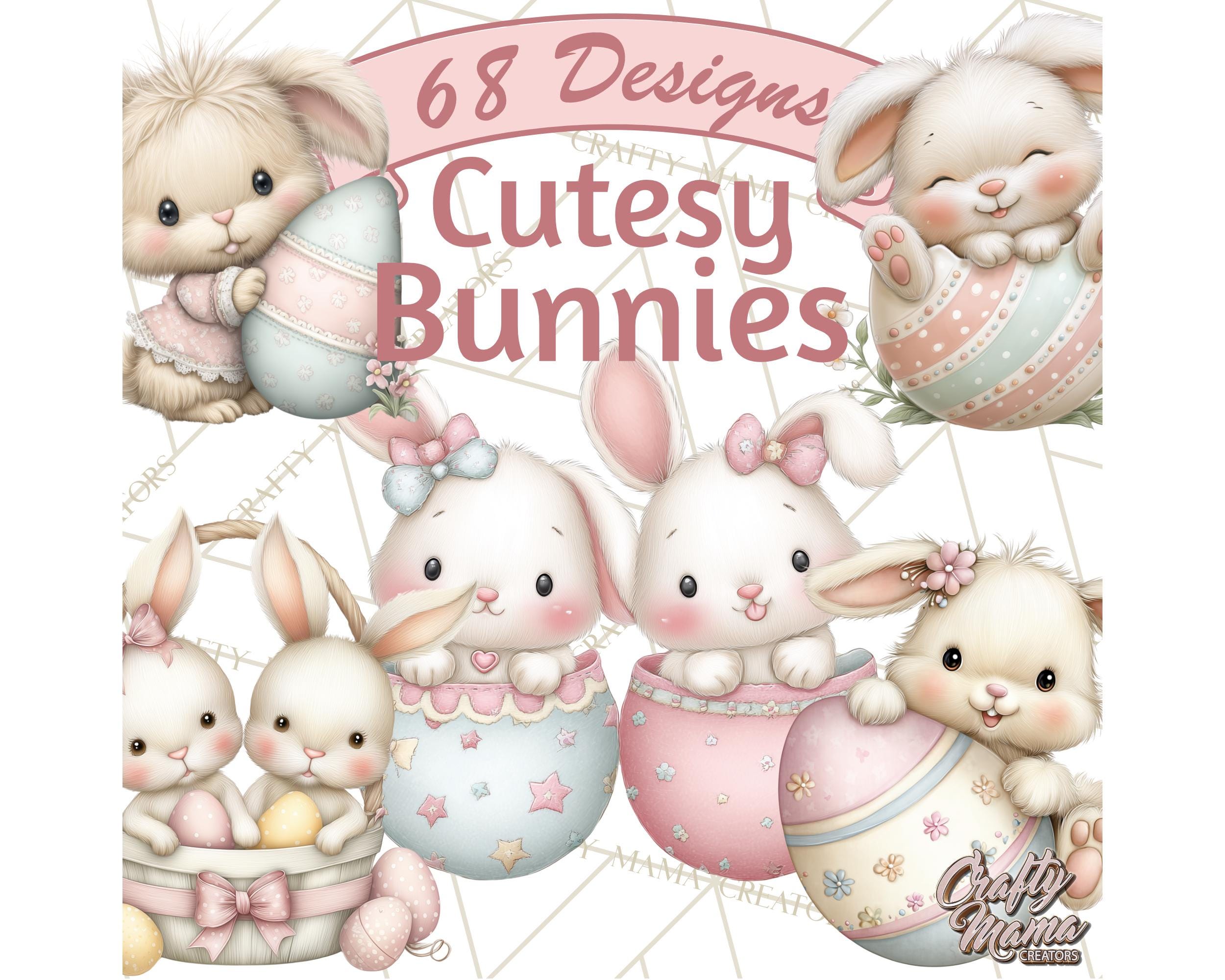 68 Png, Easter Bunnies Clipart, Cute Cartoon Bunnies With Pastel Eggs ...