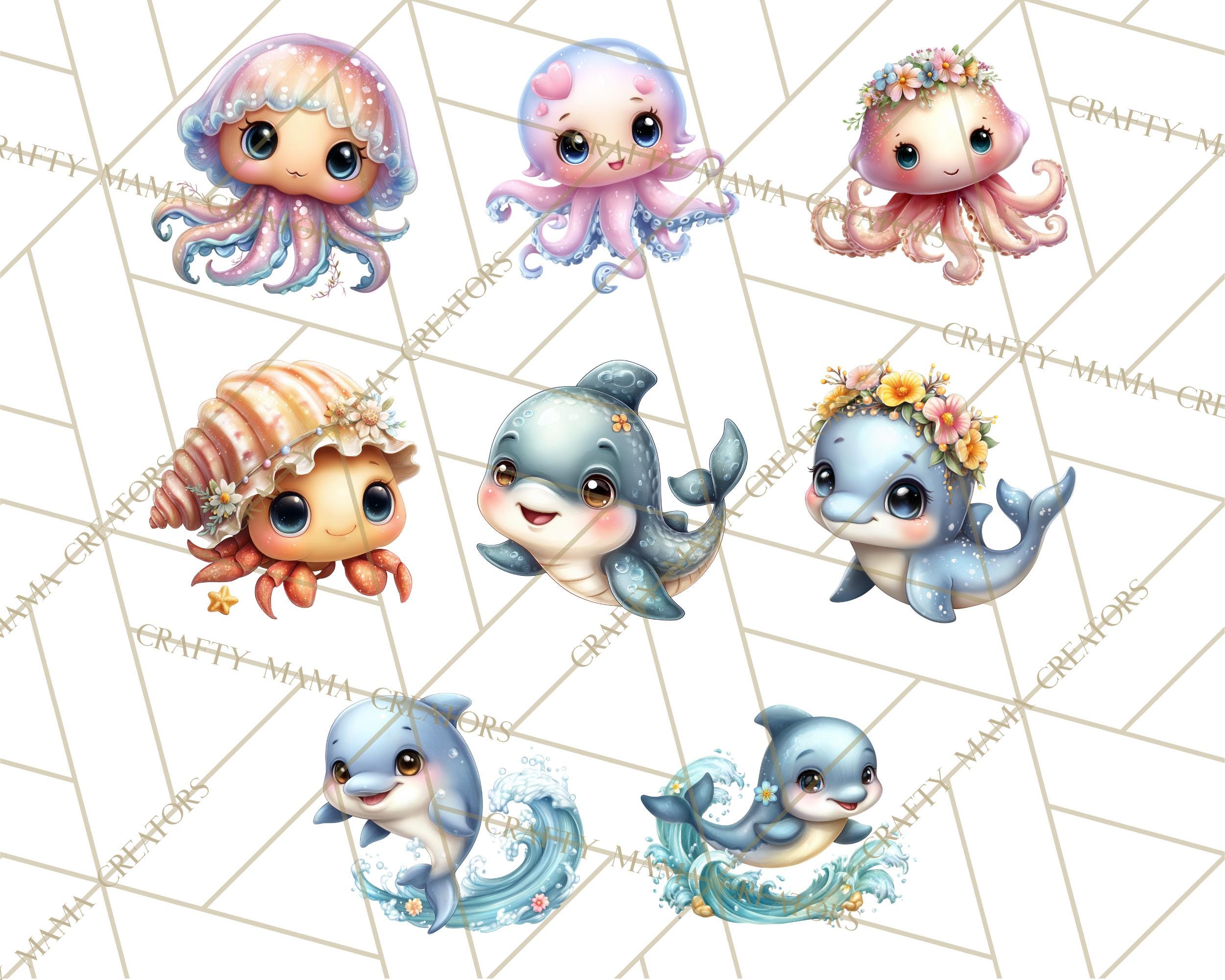 52 Png, Under the Sea Babies PNG, Cute Sea Animal Clipart, Watercolor ...