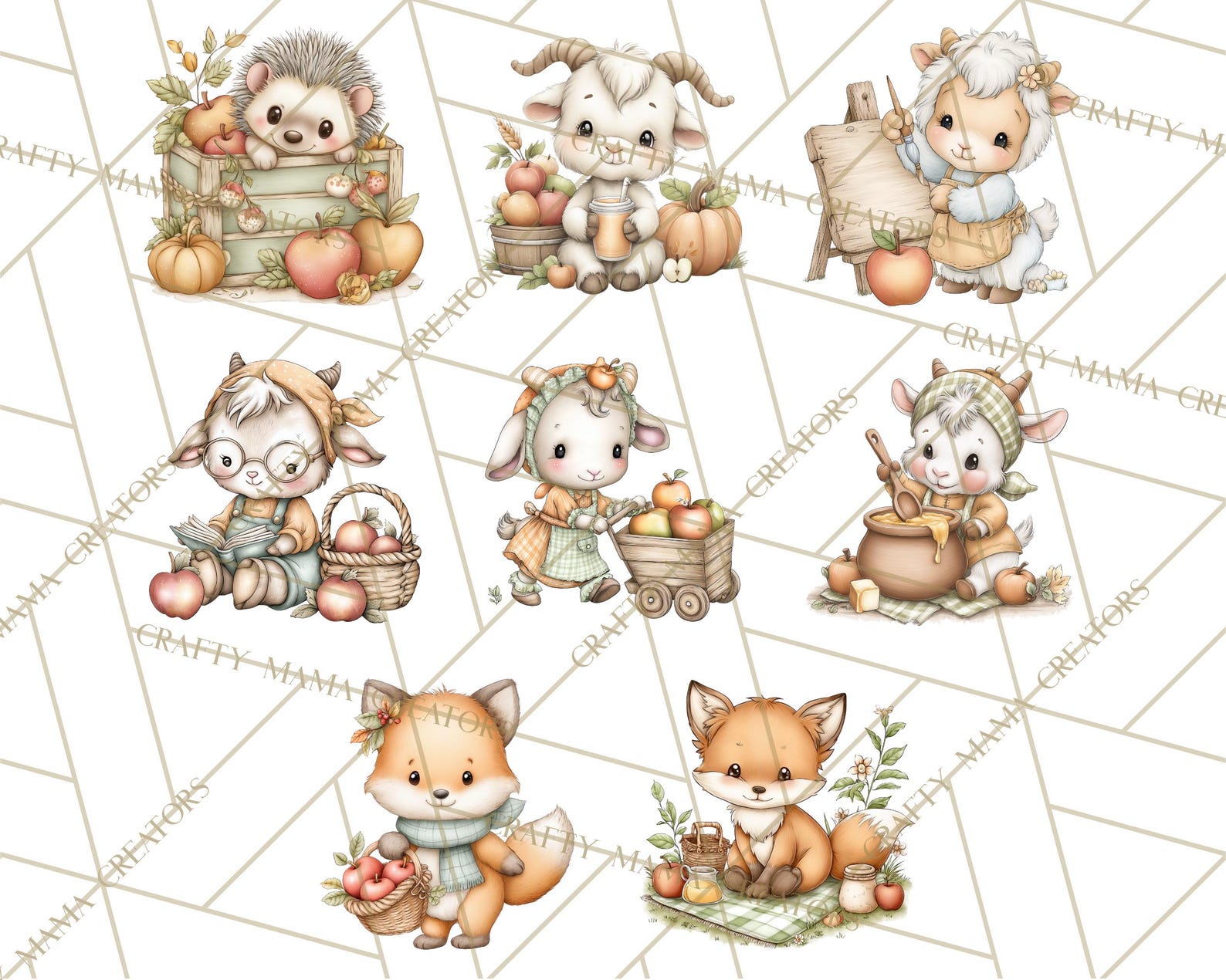 56 Png, Watercolor Apple Orchard Animals Clipart PNG, Fall Animal ...