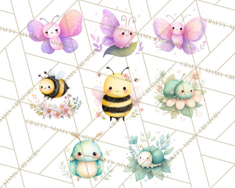 52 Png Spring Insects Clipart PNG, Cute Baby Bugs Watercolor Mini World ...