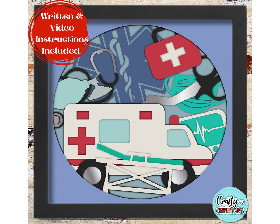 3D EMS Svg Shadow Box, Paramedic Svg Stethoscope Shadowbox Svg, EMT 3D ...